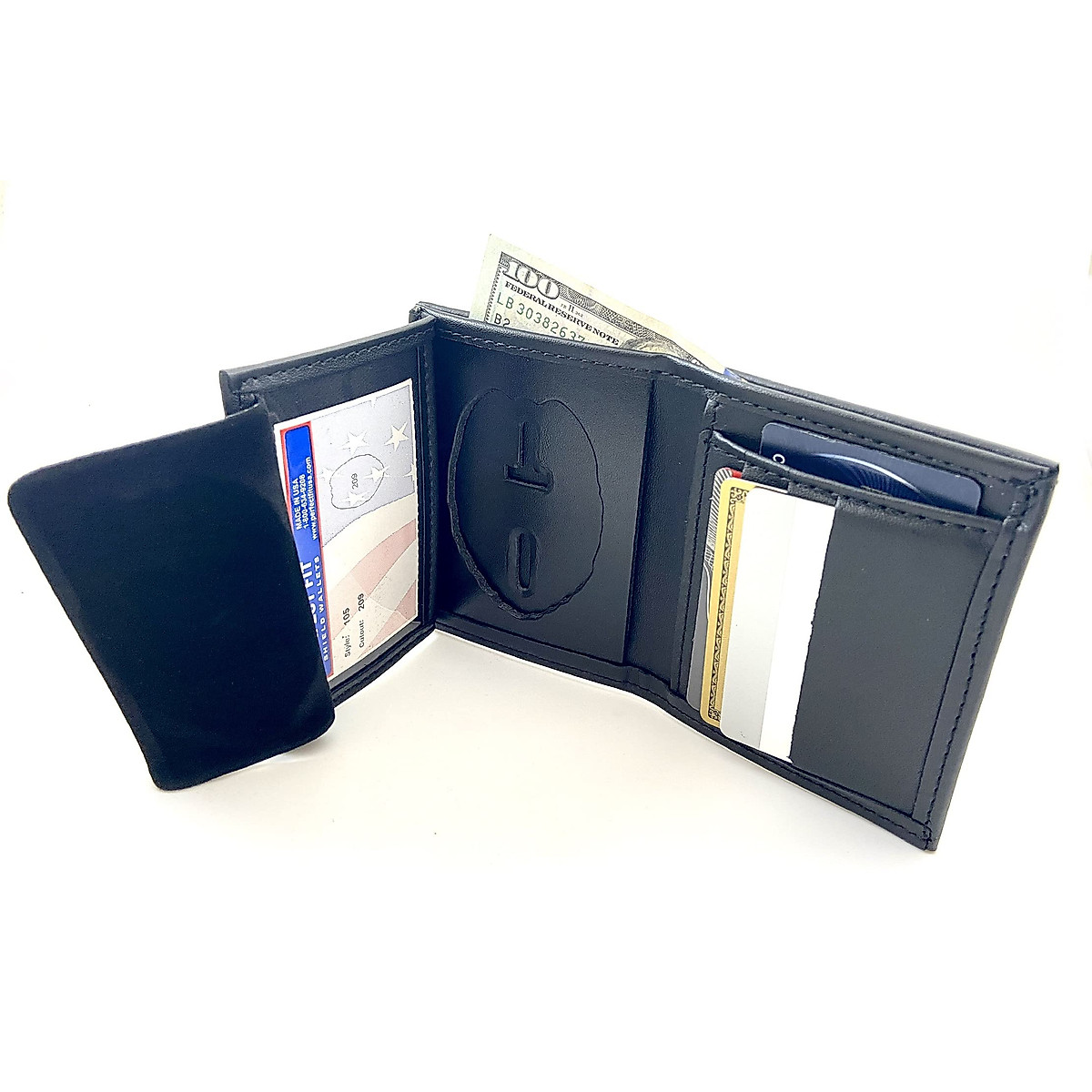 Perfect Fit Shield Wallets Shield with Eagle Police and Security Fits for Blackington B 296 Style Hidden Badge Wallet Leather (Cutout PF-209) Black