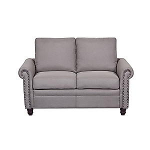 Container Furniture Direct Dove Linen Upholstered Modern Loveseat with Nailhead Trim, Light Brown