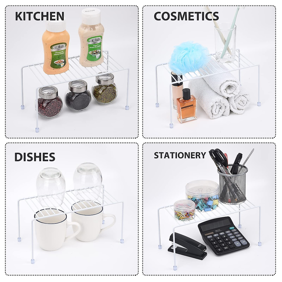 Kitchen Shelves, Cabinet Organization Mini Storage Shelf, Storage Rack Organizer for Kitchen, Fridge, Cabinet, Bathroom (White 4)