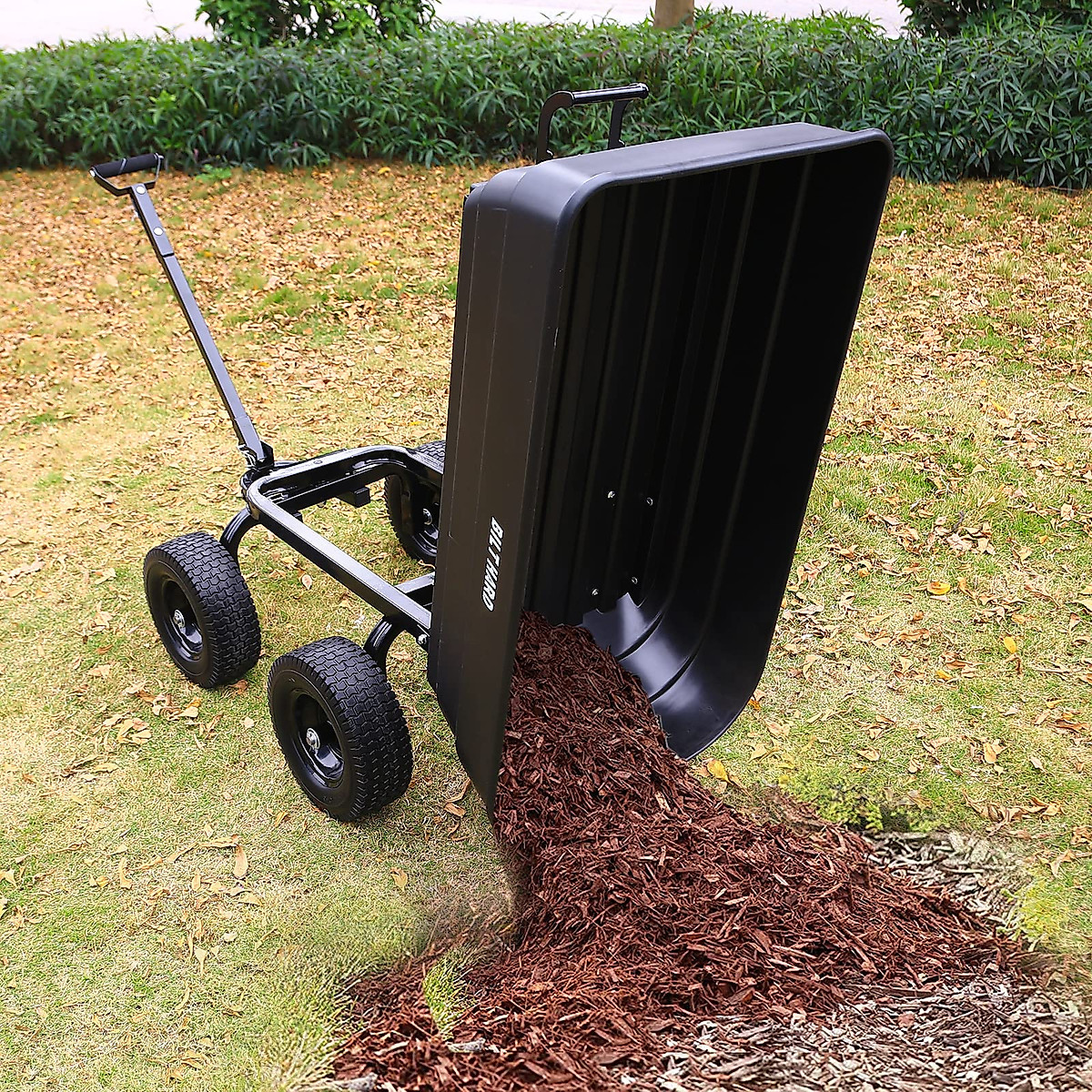 BILT HARD 7 Cu.Ft. 13" No-Flat Tires Poly Yard Dump Cart with 2-in-1 Convertible Handle, 1200 lbs Capacity Heavy Duty Lawn Tractor Cart