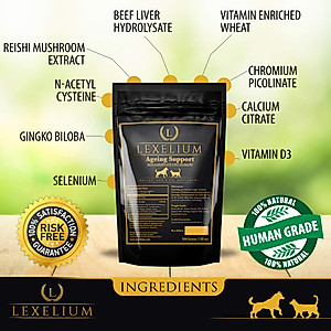 Lexelium Antioxidant for Senior Dogs and Cats - Provides Comprehensive Liver, Bone, Brain and Immunity Support – Reduces Free Radicals – Organic Energy Booster for Older Dogs and Cats - 200G