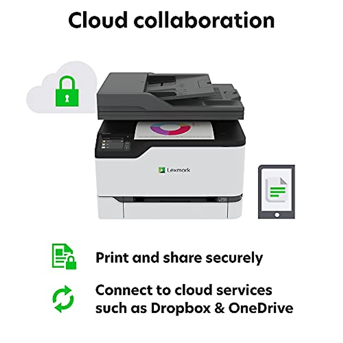 Lexmark MC3426i Color Laser Multifunction Wireless Printer with Print, Copy, Scan and Cloud Fax Capabilities, Plus Full-Spectrum Security and Print Speed up to 26ppm (40N9650), White, Small (Renewed)