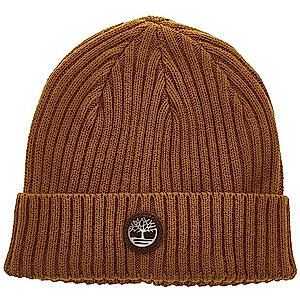 Timberland Men's Ribbed Watch Cap with Logo Plate, Wheat, One Size