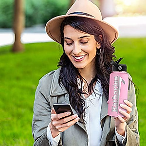 ASSETBAG Personalized Water Bottles for Kids with Straw Lid Bulk 24oz Engraved Customized Insulated Bottle with Name and Text for Men Dad Gifts(Purple)