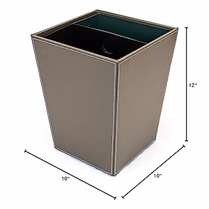 Hospitality Source Leatherette Recycle Waste Bin with Dual Liners for Home or Office. 14.5 Quart Capacity. (Brown)
