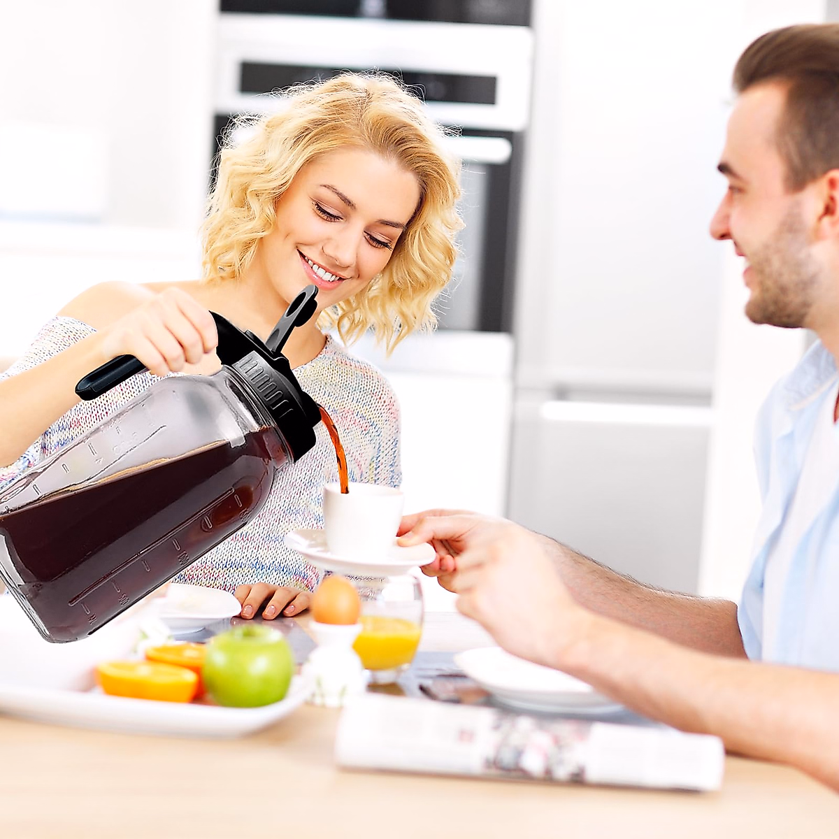 batoybeni Cold Brew Coffee Maker 64 oz (2 Quart / 1.9 Liter) Mason Jar - Wide Mouth Pitcher with Handle & Stainless Steel Filter for Coffee, Iced Tea, Sun Tea, Lemonade, and Homemade Fruit Drinks