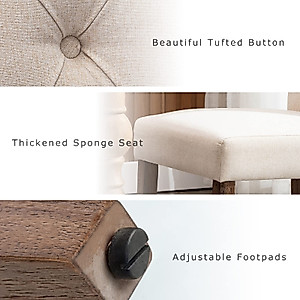 COLAMY Tufted Dining Room Chairs Set of 4, Parsons Diner Chairs Upholstered Fabric Side Kitchen Chairs with Solid Wood Legs and Padded Seat - Beige