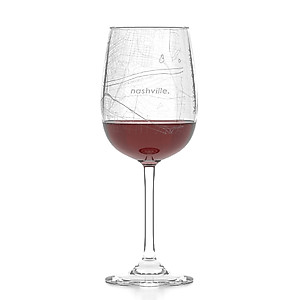 Well Told Engraved Nashville TN Map Stemmed Wine Glass - Etched City Map Wine Glass Gift for Wine Lovers (16 oz, Clear)
