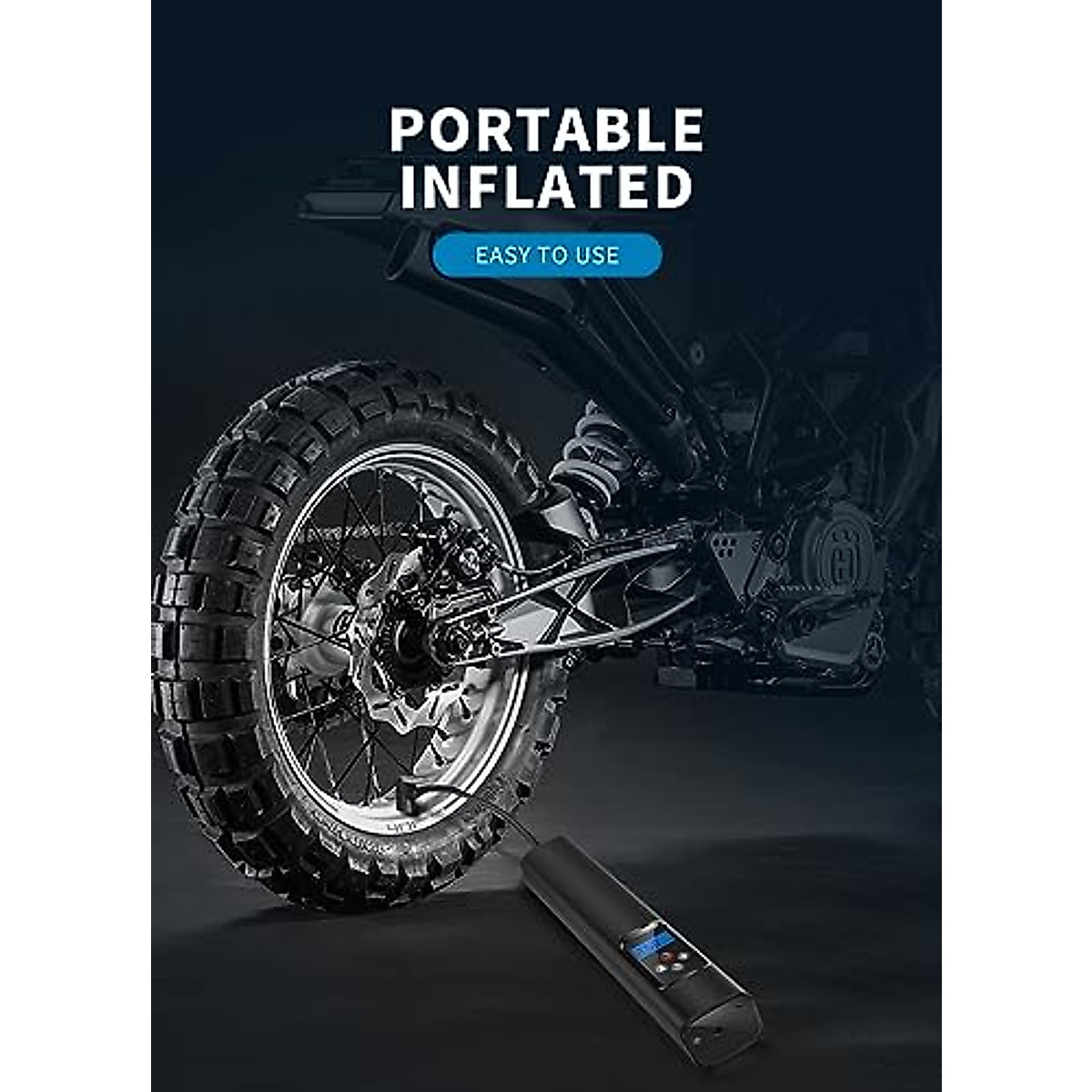 ADVENTURE-AIR Portable Air Compressor, Tire Inflator, Compact Air Pump - Electric Tire Pump for Car, Motorcycle, Bike, Ball - Digital Pressure Gauge, Cordless, Automatic, Rechargeable Battery Powered