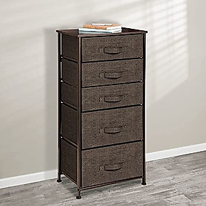 mDesign Storage Dresser Furniture Unit - Tall Standing Organizer Tower for Bedroom, Office, Living Room, and Closet - 5 Drawer Removable Fabric Bins - Espresso Brown