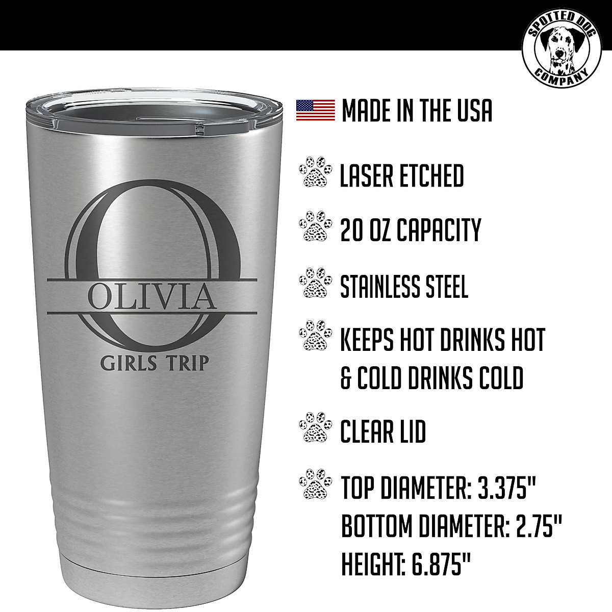 Personalized 20oz (17 Colors) Insulated Stainless Steel Tumbler Cup with Lid, Custom Etched, Customized Text Message Name, Engraved Father’s Day Gift Idea Women Men Him Her, Your Text Here (Stainless)