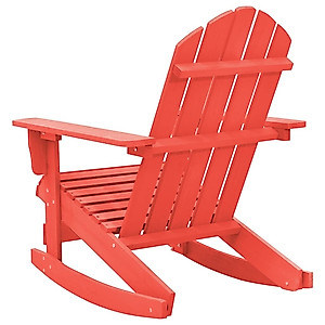 Tidyard Patio Rocking Adirondack Chair Solid Fir Wood Red Outdoor Fire Pit Chair Wooden Garden Armchair for Porch Pool Lawn Deck Backyard Balcony Outdoor