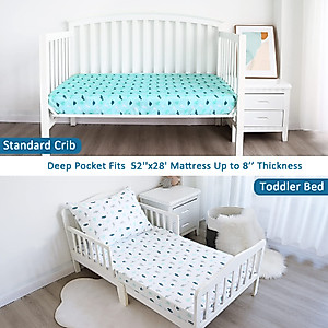 Crib Sheets for Boys or Girls 4-Pack, Fitted Crib Sheet 52'' x 28'' for Standard Crib & Toddler Mattress, Soft and Breathable Material, Baby Crib Sheets Neutral, Dinosaurs & Ocean