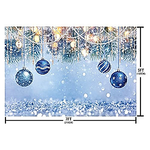 AIBIIN 7x5ft Winter Christmas Backdrop for Photography Blue Bell Glitter Bokeh Snowflake Snow White Pearl Photography Background Holiday Kid Family Portrait Xmas Tree Banner Photo Booth Studio Props