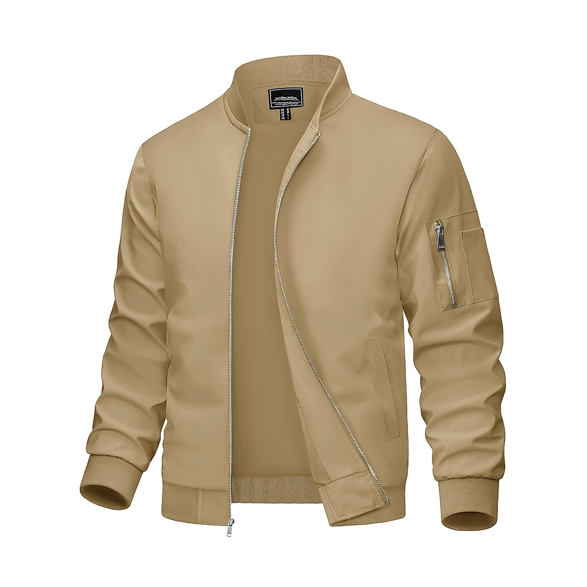 MAGCOMSEN Bomber Jacket Men Light Spring Jackets Lightweight Bomber Jacket Zip Up Light Coat with Pocket Casual Jacket Khaki,L