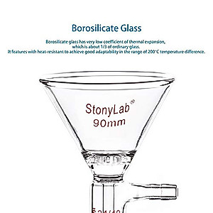 stonylab Borosilicate Glass Filter Funnel with 90mm Top Outer Dimension, 24/40 Inner Joint Glass Filtering Funnels