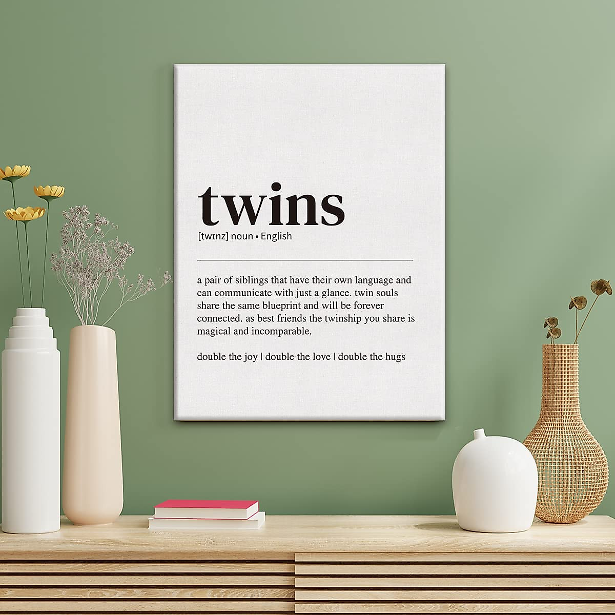 Twins Definition a Pair of Siblings Canvas Wall Art Poster Print Gift, Twin Nursery Painting Ready to Hang Home Decor (11.5" x 15")