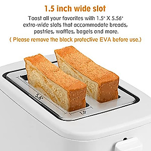 Toaster 2 Slice, White 1.5" Wide Slot 2 Slice Toaster with 7 Bread Shade Settings and Warming Rack, Defrost/Reheat/Stop Function, Removable Crumb Tray