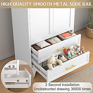 GAIOUS Metal Wardrobe Cabinet with Hanging Rod, 71" Metal Clothing Storage Cabinets with 2 Door, 1 Adjustable Shelf and 2 Drawers, Steel Armoire Wardrobe Closet for Bedroom, Gym, Cloak Room (White)