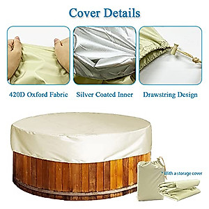 Outdoor Round Hot Tub Protection Cover - 420D Waterproof SPA Spring Pool Shield Patio Dustproof Winter Guard Accessories (85" D x 28" H)