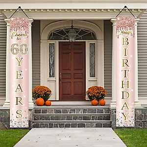60th Birthday Decorations Door Banner for Women, Pink Rose Gold Cheers to 60 Years Birthday Backdrop Sign Party Supplies, Happy Sixty Birthday Porch Decor for Outdoor Indoor