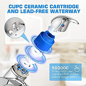 PHICHI Single Handle 4 inch Centerset Chrome Bathroom Faucet, Low Arc Basin Mixer Tap Vanity Faucets for Sink 3 Hole, with Hot & Cold Water Supply Lines