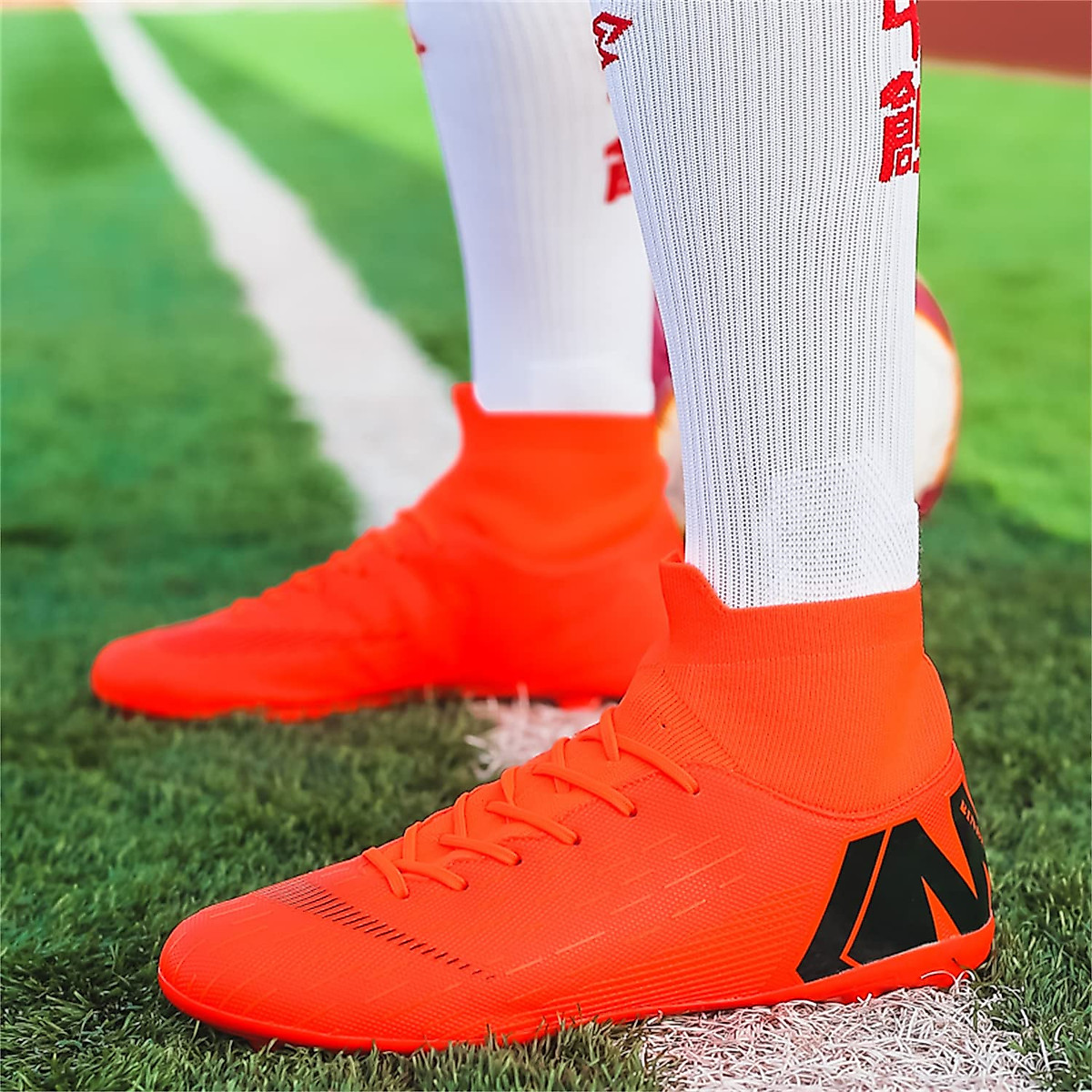 MDPCX Unisex Soccer Sneakers are Light, Breathable, Non-Slip and Shock-Absorbing, and The Youth high-top Indoor Lawn Training Hard Bottom TF/AG.