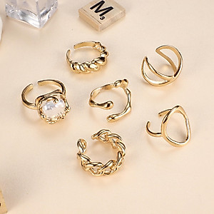 FIBO STEEL 12PCS Gold Rings for Women: 18K Gold Plated Chunky Stacking Rings Set