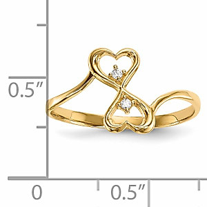 IceCarats 14K Yellow Gold Cubic Zirconia CZ Double Heart Love Ring Size 7
