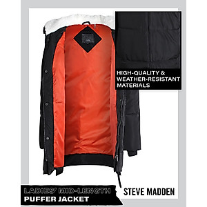 Steve Madden womens Steve Madden Women's Puffer Parka Jacket Down Alternative Coat, Black Two, Large US