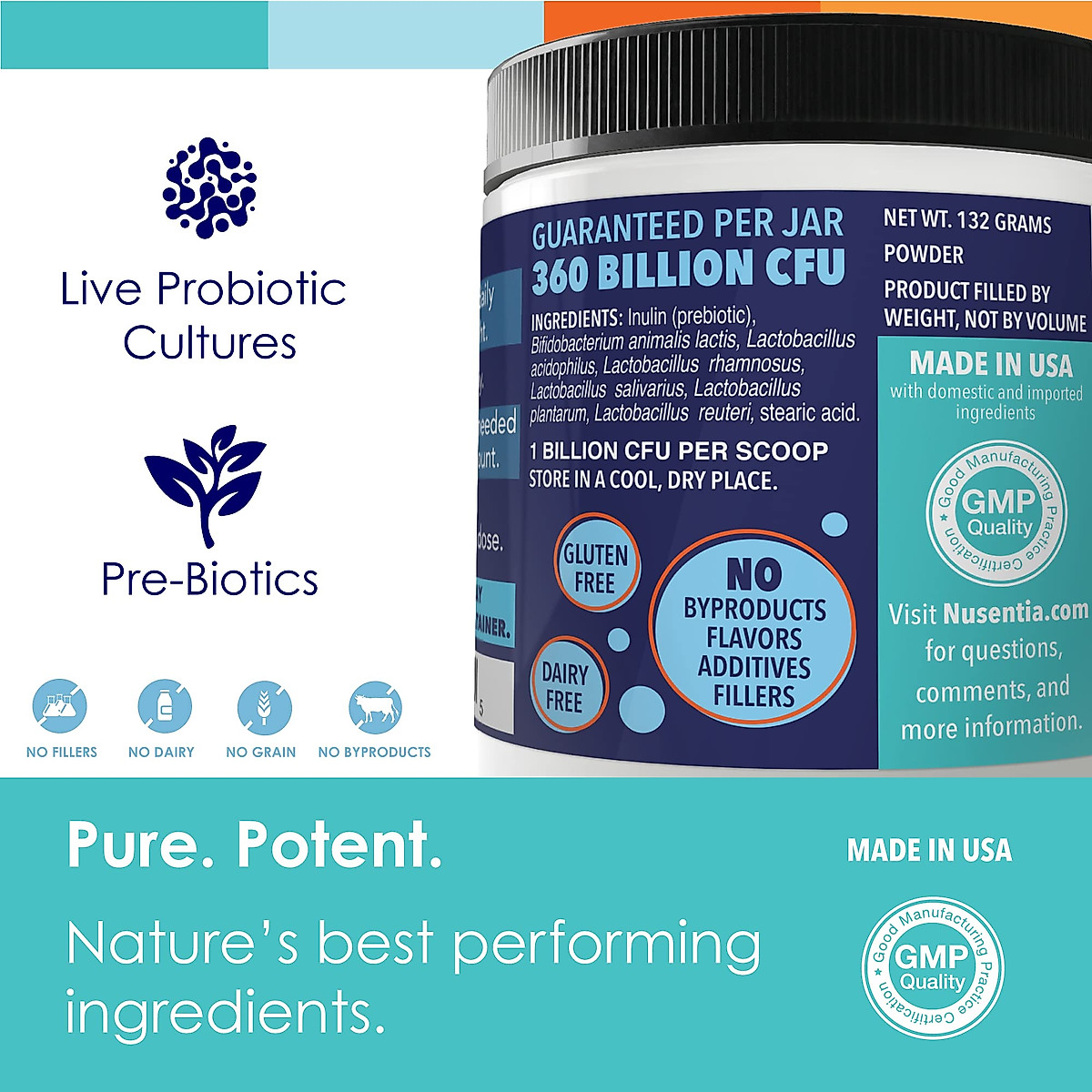 NUSENTIA Probiotic Miracle for Dogs and Cats (3 Bundle) Save $13. Eliminate Diarrhea, Constipation, Loose Stool, Yeast and More. Made in USA. GMP Certified