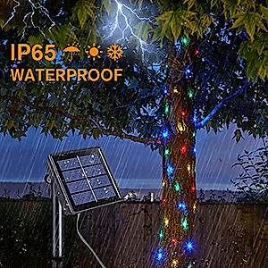 QITONG Solar Fairy Lights Outdoor Waterproof, 2 Pack Each 33ft 100 LED Solar String Lights Multicolor, 8 Modes Silver Wire Solar Mini Twinkle Lights