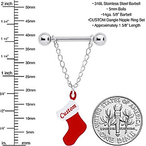 Body Candy Customizable 14G Nipplerings Piercing Steel 2Pc Personalized Holiday Stocking Nipple Ring Set 9/16"