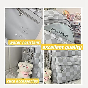 UIVXXUD Kawaii Backpack with Cute Accessories - Water-resistant Nylon, Multiple Compartments, and Pockets for All Your Essentials (Pink)