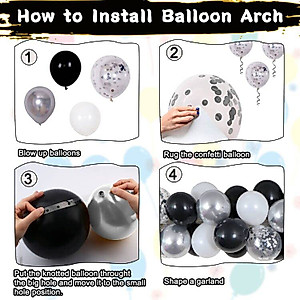 Black and White Birthday Party Decorations for Men Women, Black Silver Happy Birthday Balloons Arch for Boys Girls with Bday Tablecloth Fringe Curtains Hanging Swirls Suitable for All Age and Occasion