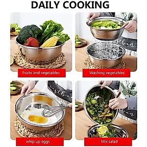 Germany Multifunctional Stainless Steel Basin - 2024 New Colander Strainer Set, Salad Spinner Fruit Vegetable Rice Washing Strainer Basket Bowl, Rice Rinser Food Graters with Container (DI-9.45in)
