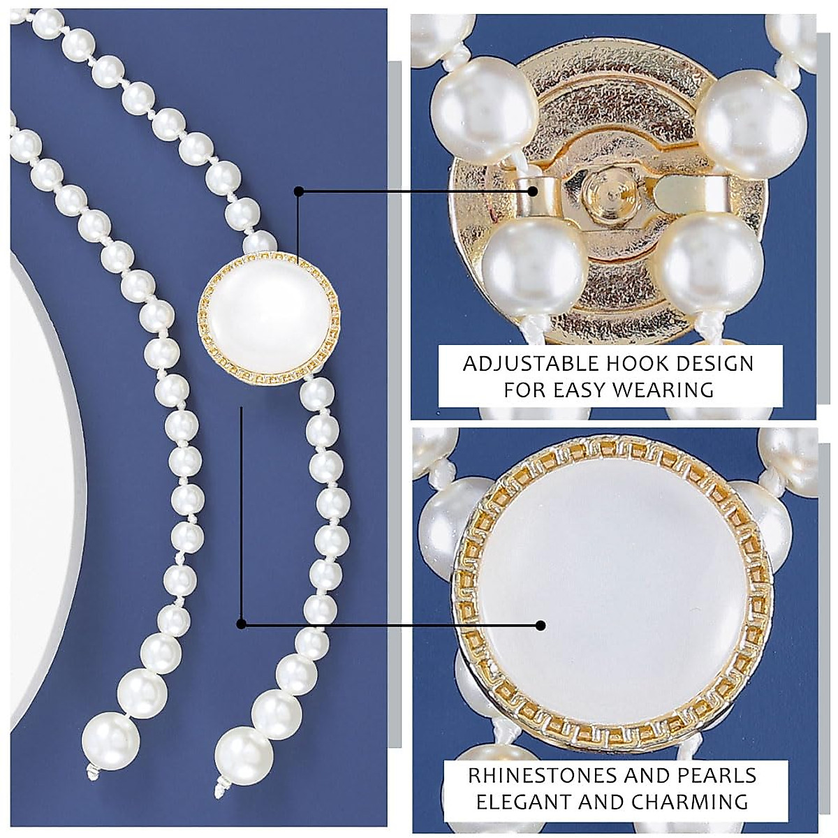 Wriidy Pearl Belt White Waist Chain Adjustable Dresses Plus Size Women Belly Jewelry Accessories for Girls (Classic, 45 inches)