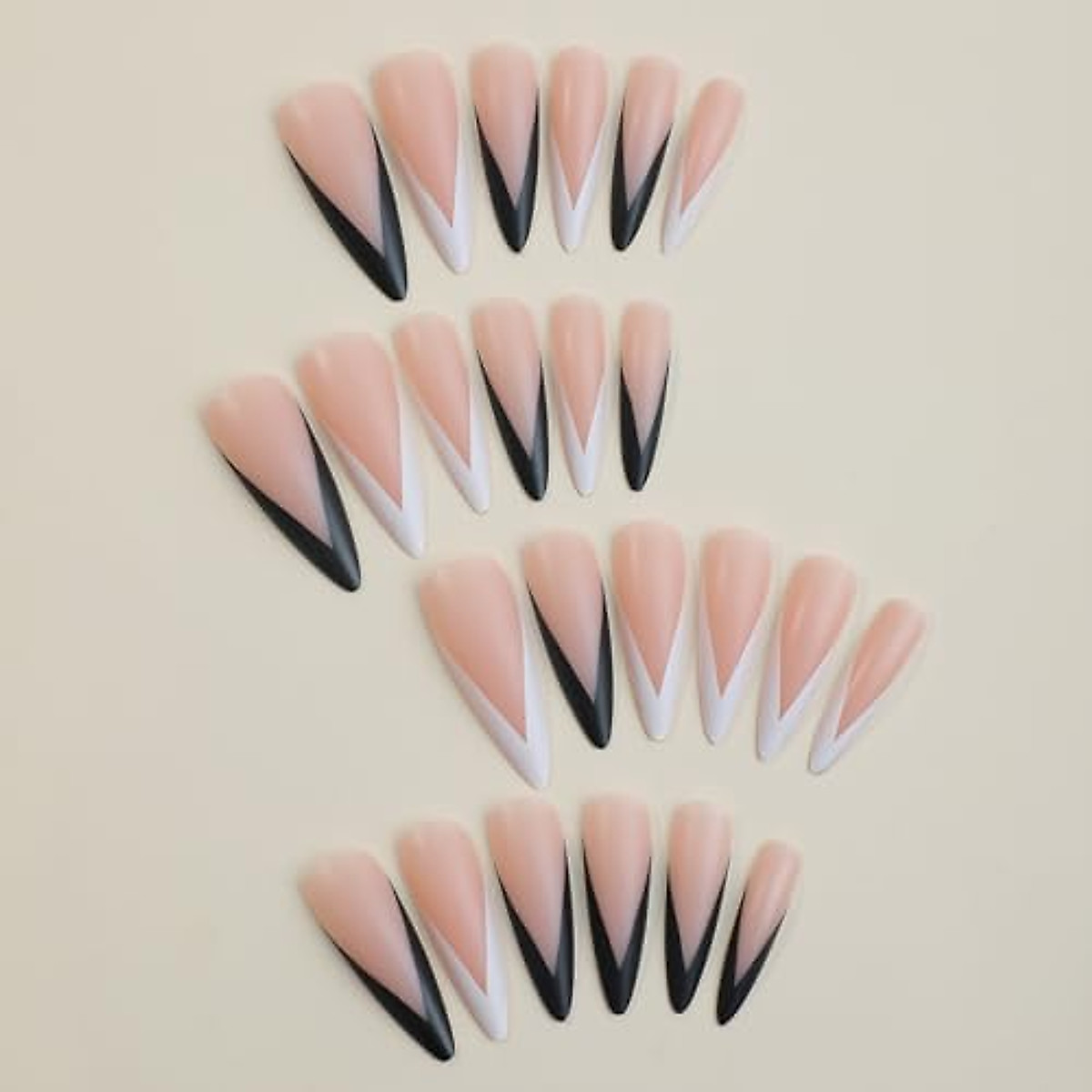 RTKHFZE Press on Nails Long,Almond Fake Nails Black White French Tip False Nails Matte Artificial Acrylic Nails Stiletto Full Cover Glue on Nails Stick on Nails for Women Manicure