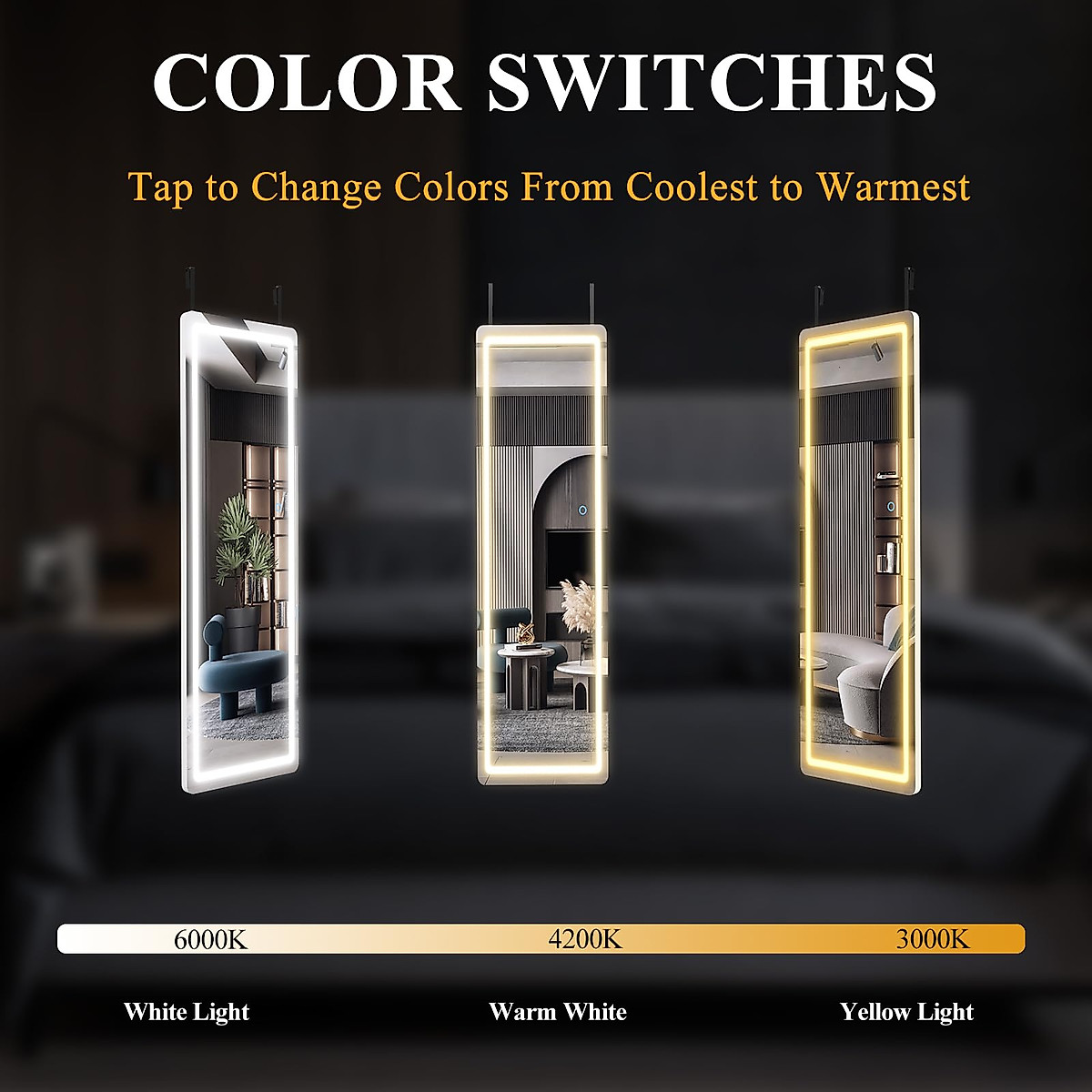 EDTEMI 39"x12" LED Lighted Wall Mounted Mirror,Over The Door Hanging Mirror,Full Body Mirror, Hanging Mirror for Bedroom Living Room Locker Room(White)