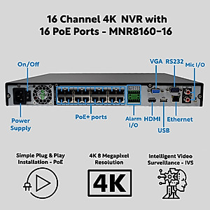 Montavue UltraHD Security Camera System, 8pcs 4K 8MP IP PoE Turret Cameras, 16ch POE NVR, IP67 Weatherproof, 100ft IR Night Vision, Built-in Mic, IVS, Motion Detection, 3TB Pre-Installed Hard Drive