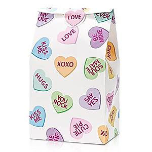 Whaline Valentine's Day Party Favor Bags Conversation Heart Goody Bags Colorful Kraft Paper Gift Bags Holiday Treat bags with Gift Tag Stickers for Valentine's Day Birthday Party Supplies Gift Wrap, 36Pcs