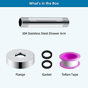 Hibbent All Metal Ceiling Mounted Shower Arm, 4 Inch Shower Head Extension Arm with Flange, Stainless Steel Straight Shower Arm For High Pressure Rain Shower Head, Shower Head Extender, Chrome