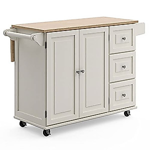 Homestyles Mobile Kitchen Island Cart with Wood Drop Leaf Breakfast Bar, Off White,Soft White, 54 Inch Width