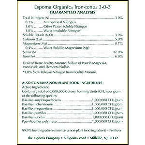 Espoma Organic Iron-Tone 3-0-3 Organic Fertilizer and Plant Food to Help Correct Iron Deficiency (Chlorosis). 5 lb. Bag. Turns Yellow to Green, Non Staining Iron - 3 Pack