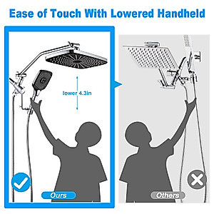 CyberWater 12 Inch Shower Head with Handheld Spray Chrome Built-in Power Wash Mode 3-way Diverter with Pause Setting, Adjustable Extension Shower Arm, 71 Inches Stainless Steel Hose