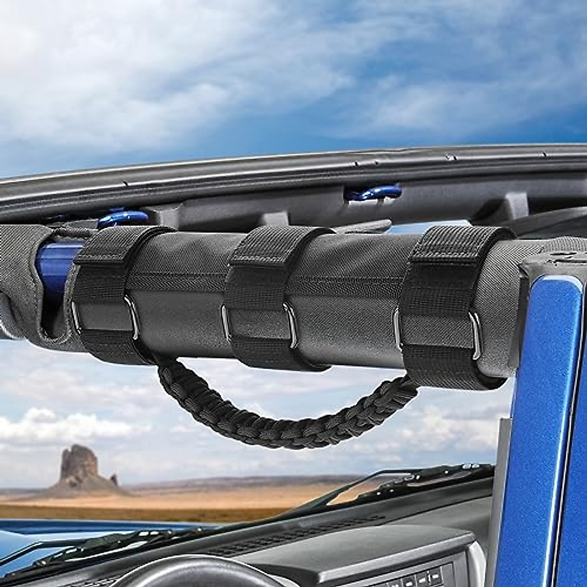 penobon Grab Handles for Wrangler JL JK TJ YJ CJ 1955-2023 Paracord Roll Bar Grab Handles with Metal Buckles, Black, Pack of 2