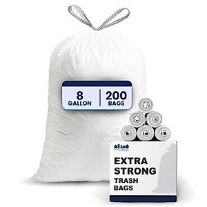 Plasticplace 8 Gallon Trash Bags â”‚ 0.7 Mil â”‚ White Drawstring Garbage Can Liners â”‚200 Count (Pack of 1)