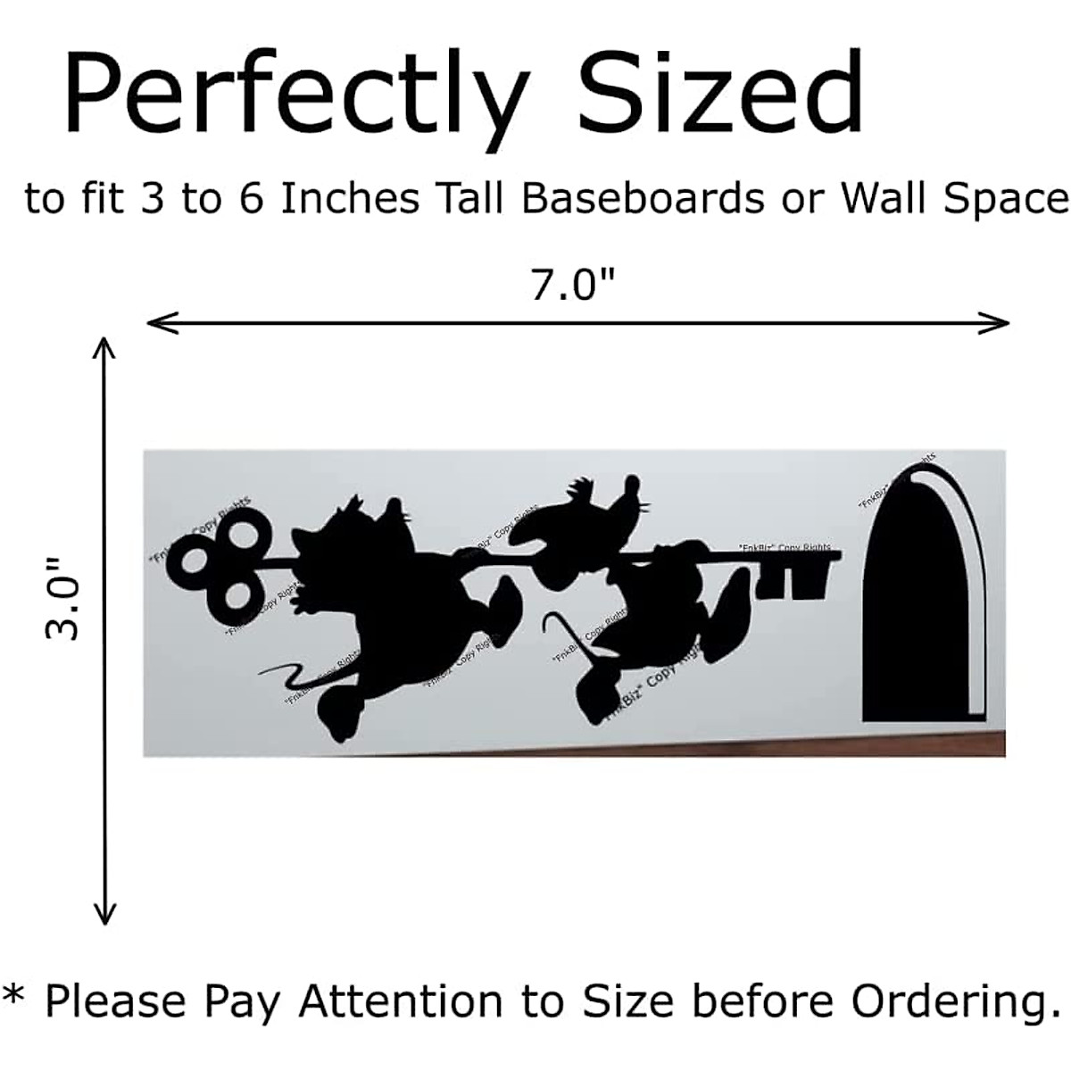FnkBiz Jaq and Gus Wall Decal Mouse Hole Baseboard Sticker Mouse Hole Wall Decal 7 x 3 | Black | Set of 02 Decals