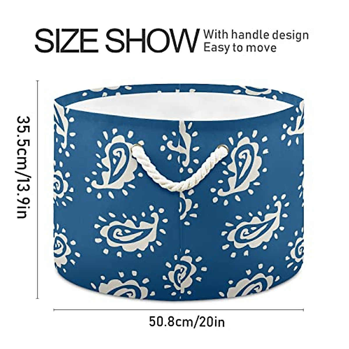 ALAZA Paisley Flower Blue Indian Ethnic Storage Basket Gift Baskets Large Collapsible Laundry Hamper with Handle, 20x20x14 in