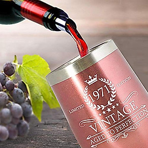 1971 52nd Birthday Presents for Women |Vintage Aged to Perfection Rose Gold 12 oz Insulated Double Wall/Stainless Steel Tumbler/Coffee Cup/Mug/Wine Glass w/Lid & Straw/ Funny Anniversary Ideas for her